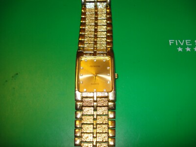 VERY RARE VINTAGE GOLD QUARTZ GENEVA DIAMOND WATCH GOLD ACCENTS | eBay