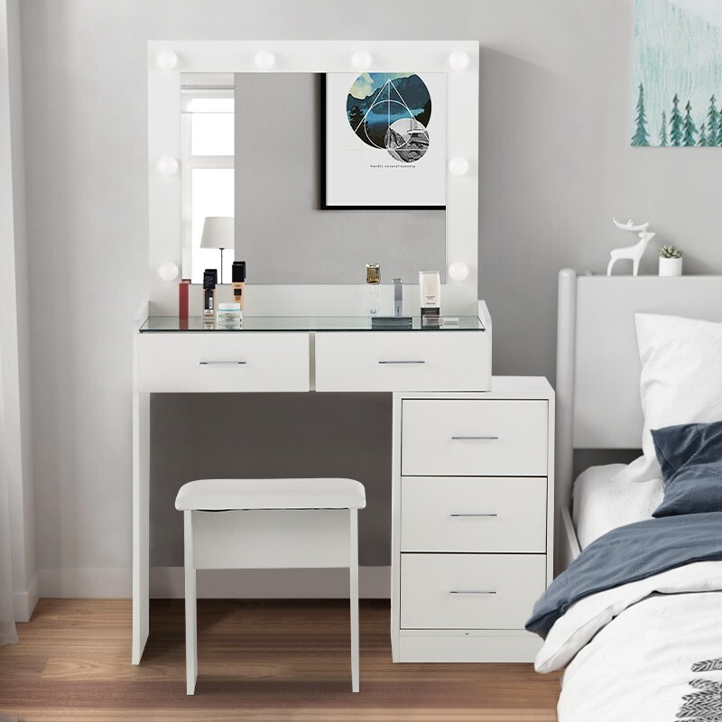 Dressing Table with LED Lighted Mirror Makeup Lady Dresser Desk Table ...