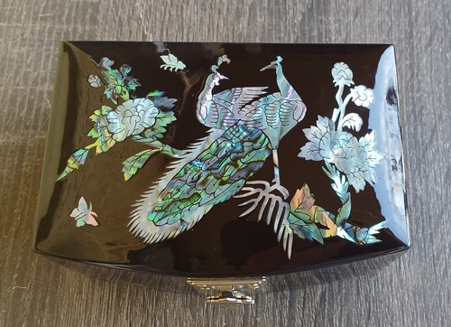 Vtg Lacquer Mother Of Pearl Abalone Turtle Latch Peacock Jewelry Ring ...