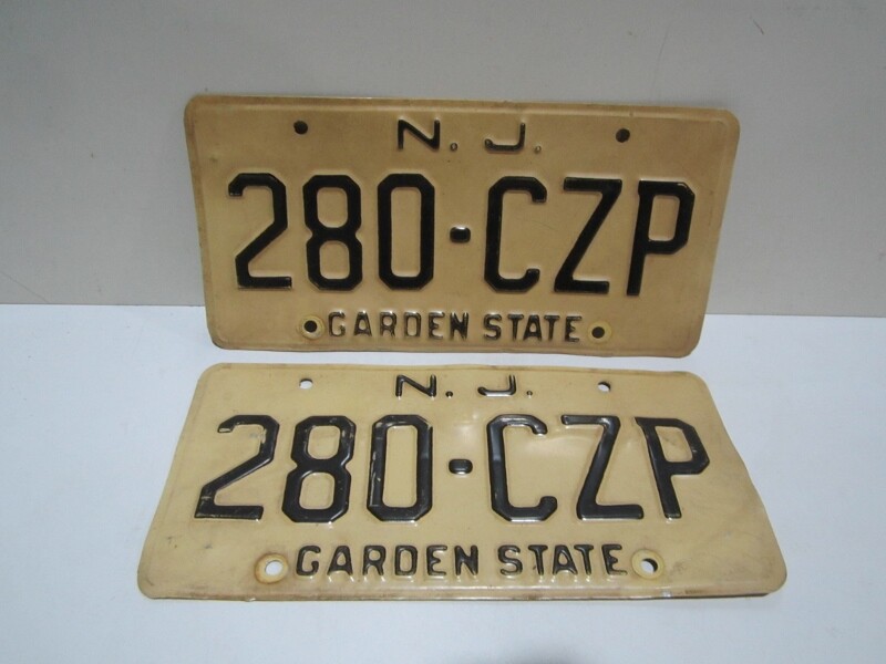 SET OF 2: Vintage Yellow New Jersey N. J. Garden State License Plate No ...