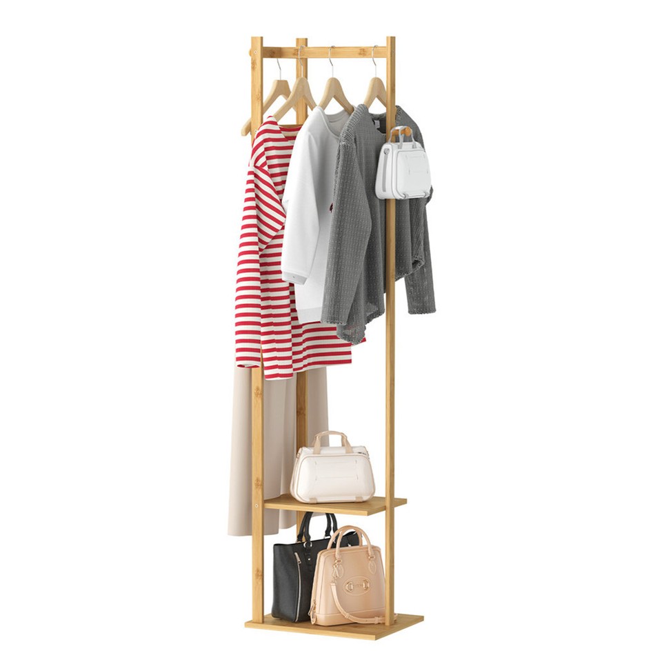 Wooden Tree Clothes Stand Coat Rack Corner Rail Handbag Hat Hanger ...