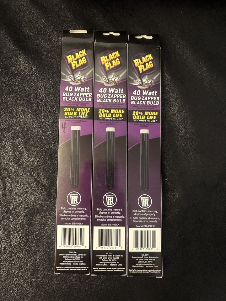Lot Of 3 Black Flag BB-40BLK 40W Watt Bug Zapper Replacement Bulb ...