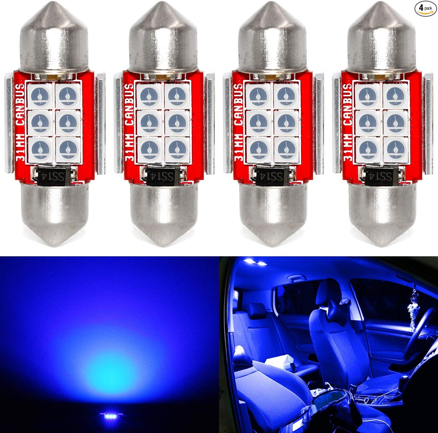 LED Blue Light Bulb, Super Bright Festoon 1.25" 31mm Miniature LED ...