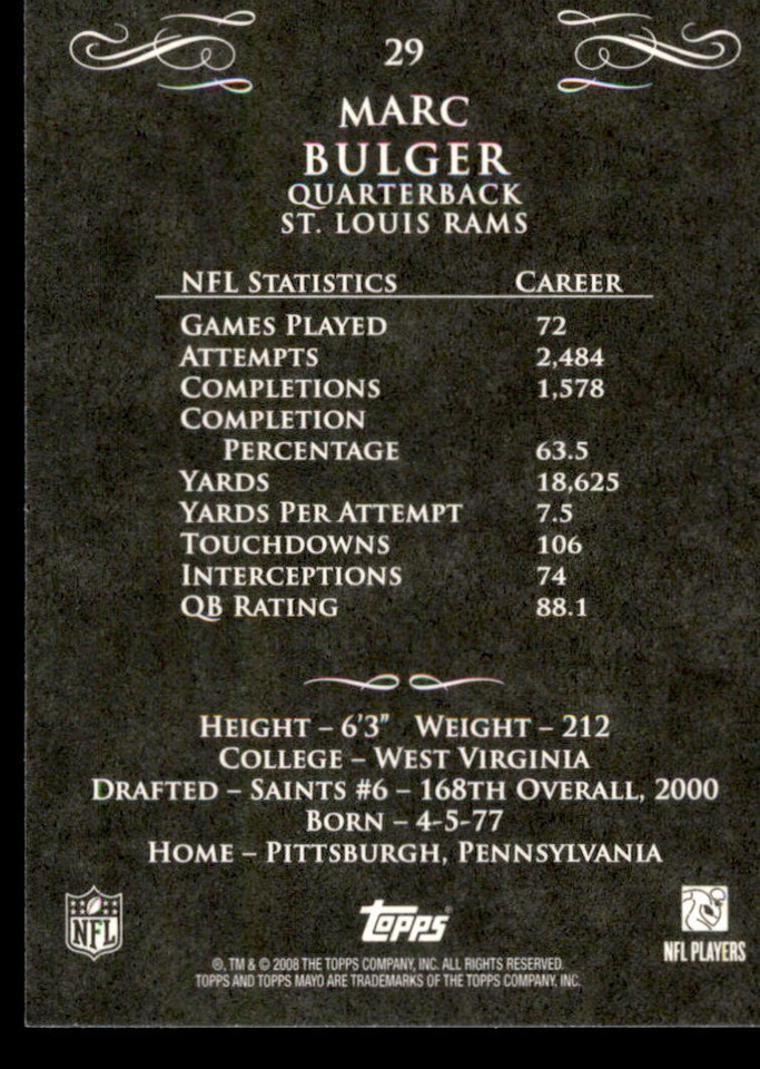 2008 Topps Mayo #29 Marc Bulger St. Louis Rams | eBay