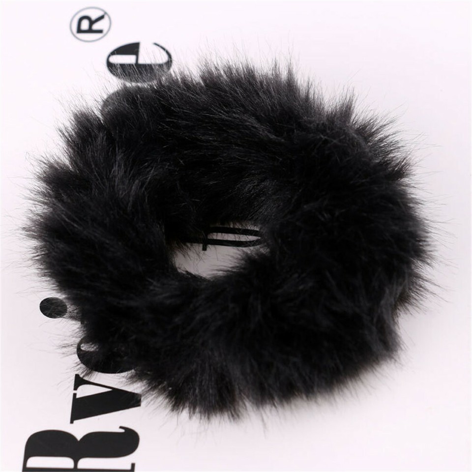 2x Soft Fluffy Faux Fur Fuzzy Scrunchie Elastic Hair Ring Rope Hair ...
