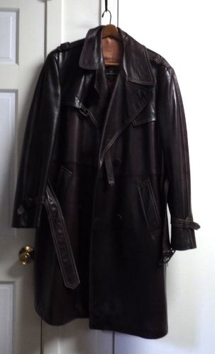Vintage Cortefiel Spain Soft Brown Leather Trench Coat Men's 44 C2 | eBay