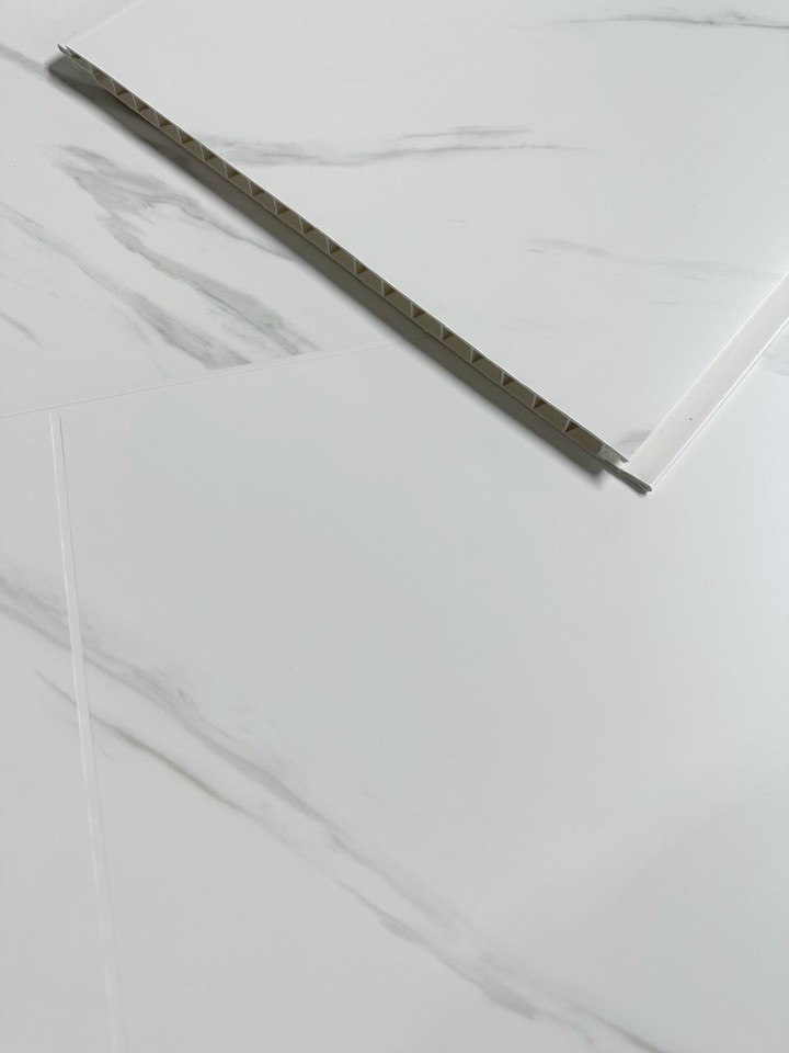 White Marble Grout Line Tile Effect Bathroom Panels PVC Shower Wet Wall ...