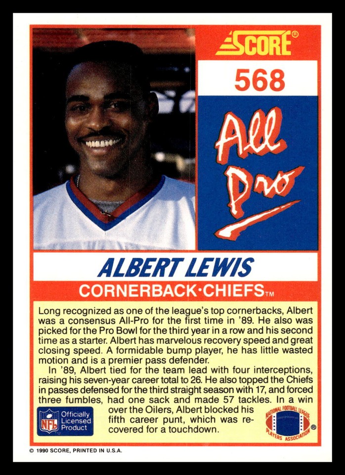 1990 Score #568 Albert Lewis Kansas City Chiefs AP Football Card NM | eBay
