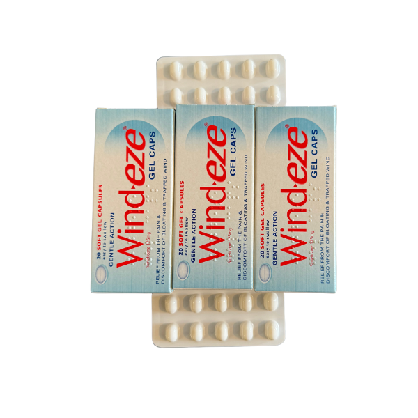 3x Wind-eze Simeticone - Relief from Trapped Wind, Bloating 20 Soft Gel Capsules | eBay