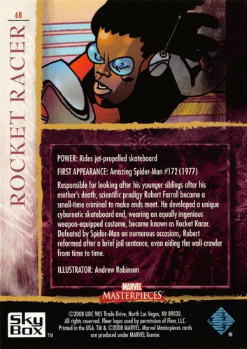 ROCKET RACER / Marvel Masterpieces Set 2 (UD 2008) BASE Trading Card ...
