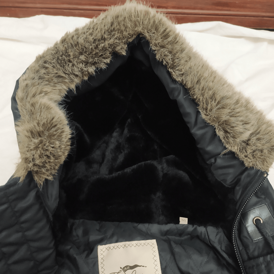 Thomas Burberry Mens Coat Vintage Puffer Jacket Fur Black Hooded Size ...