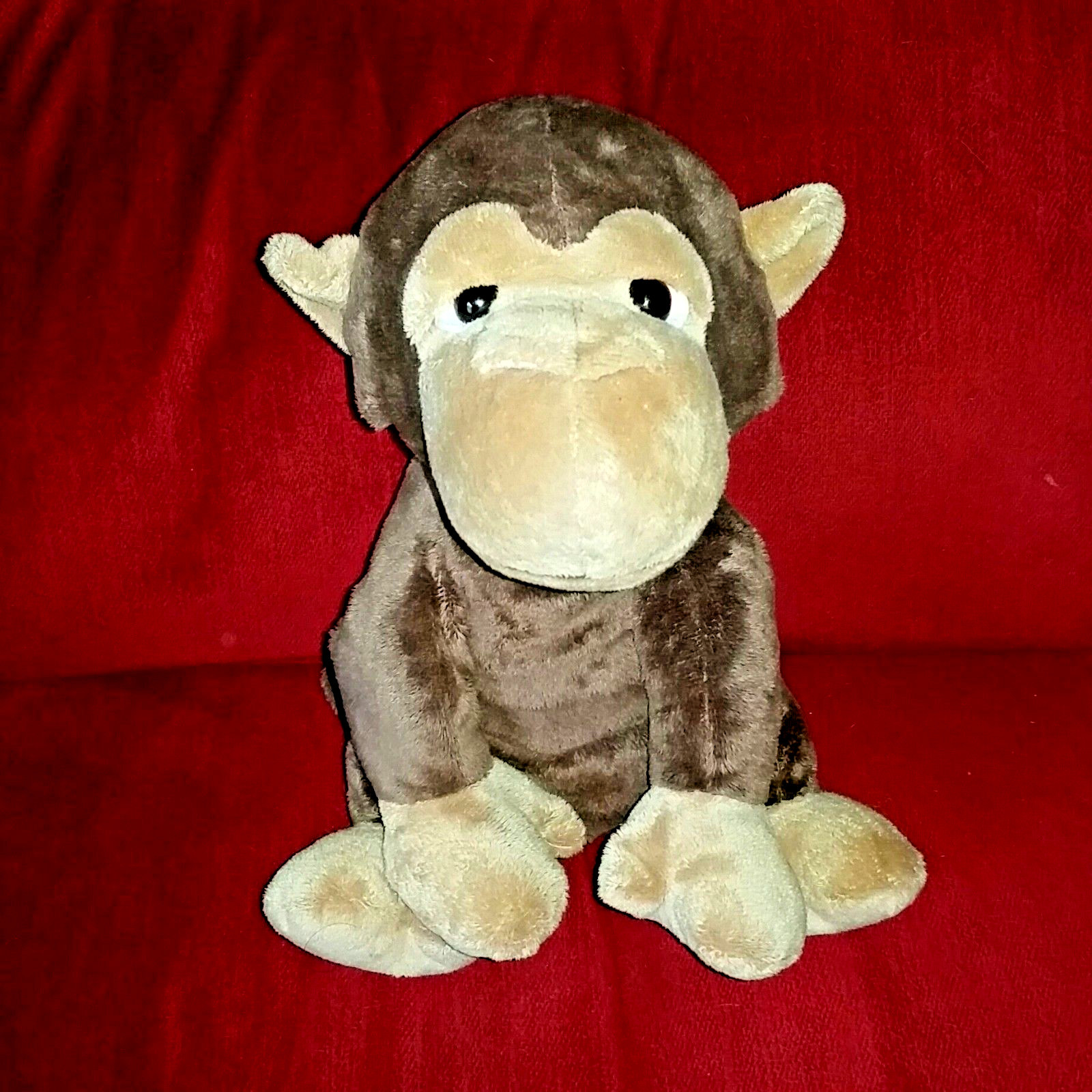 KellyToy MONKEY Brown Tan Velour Soft Fur 12" Sitting Bean Bottom Plush ...