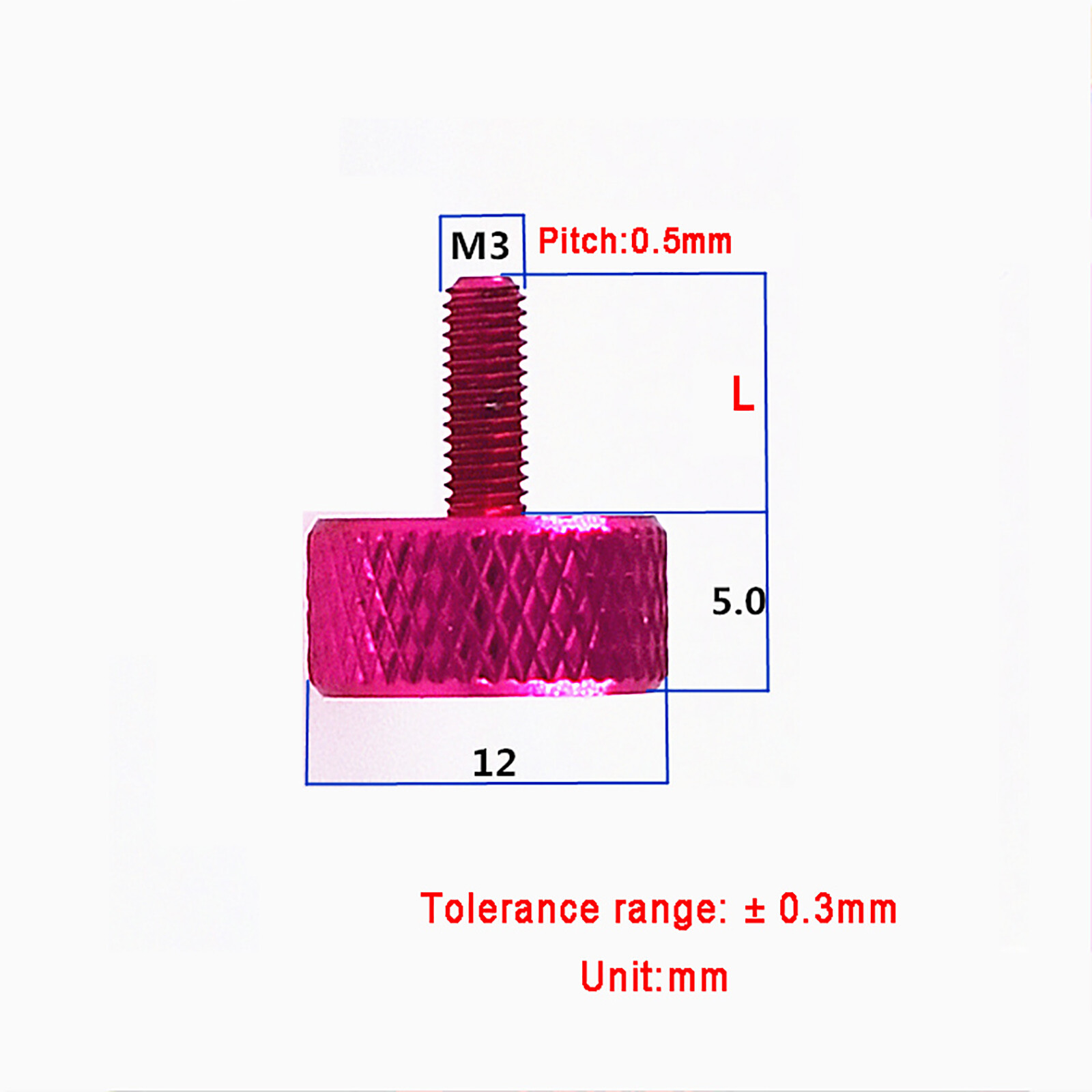 M3 (Head size D12*5) Aluminum Alloy Bolts Knurled Flat Head Thumb ...