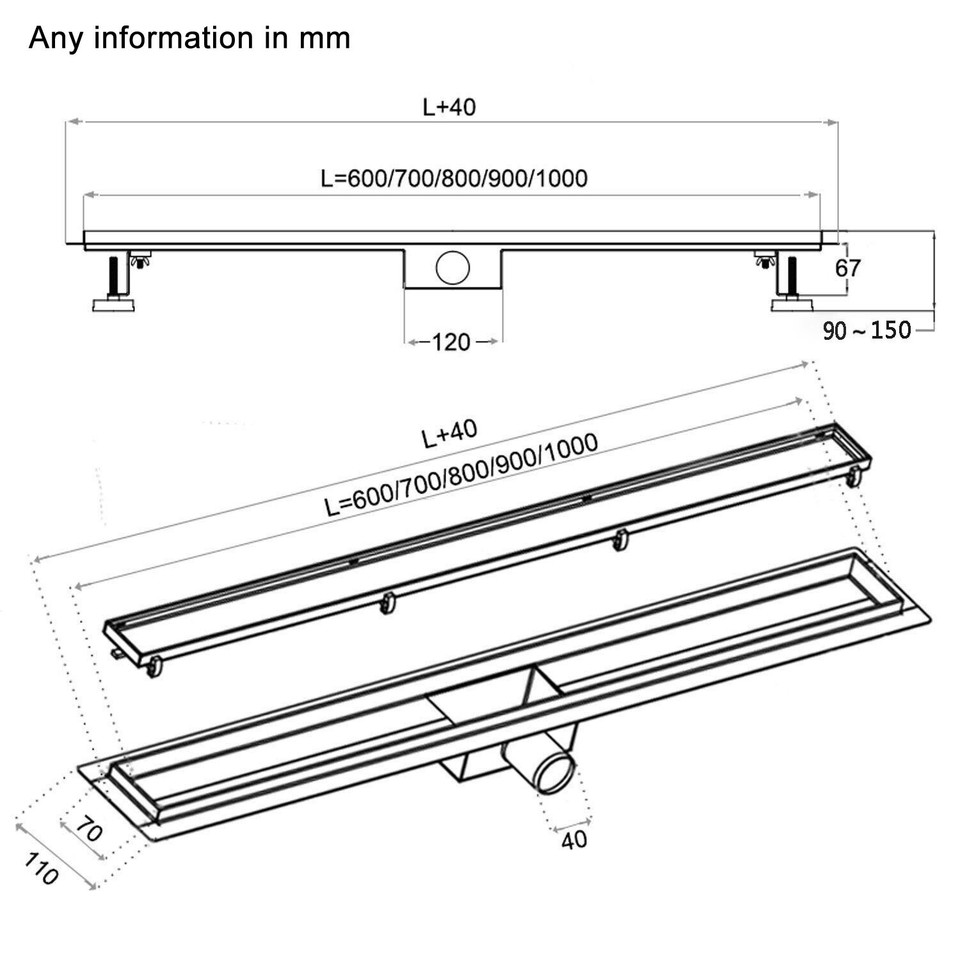 LINEAR SHOWER DRAIN STAINLESS STEEL WETROOM CHANNEL GULLY TRAP WASTE ...