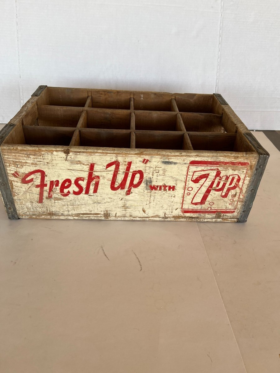 Vintage 7up Wood Crate Vintage 7up Wood Crate Carrier Box With Metal