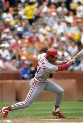 Shortstop Barry Larkin Cincinnati Reds swings and watches the- Baseball ...