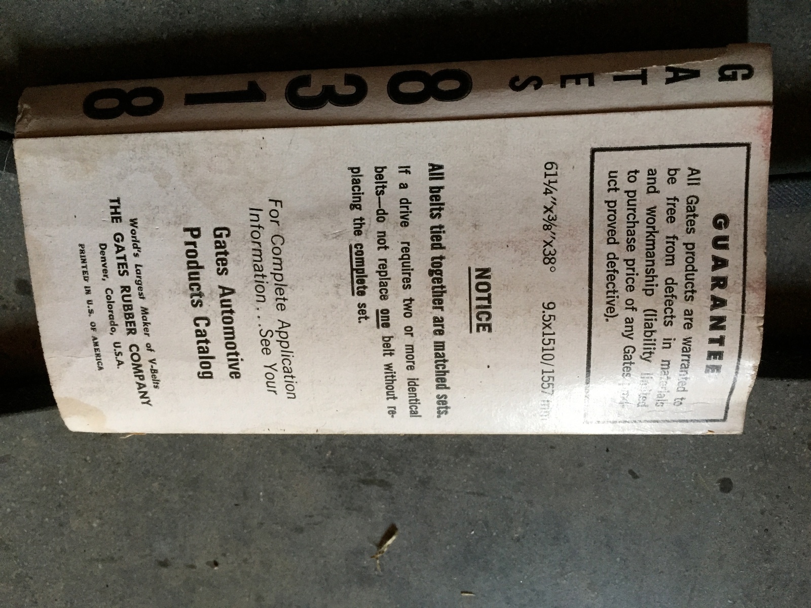 Chevrolet, International Harvester belt. Gates V belt, 8318. Item: 0754 ...