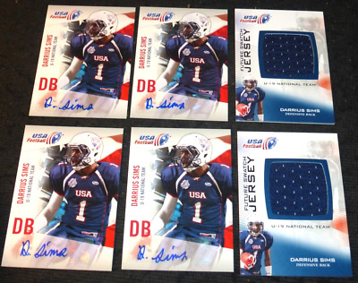 (6) 2012 UPPER DECK TEAM USA FOOTBALL DARRIUS SIMS AUTO SIGNED JERSEY ...