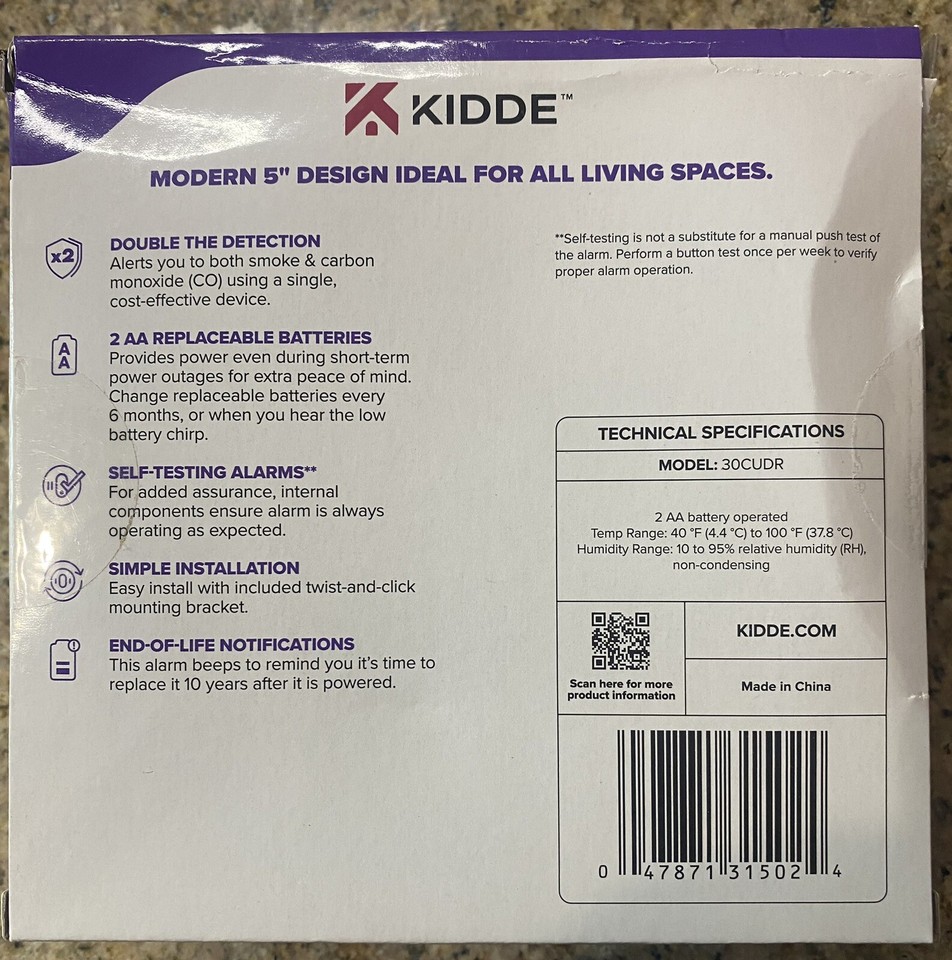 KIDDE Smoke & Carbon Monoxide Detector Alarm 30CUDR Battery Powered ...