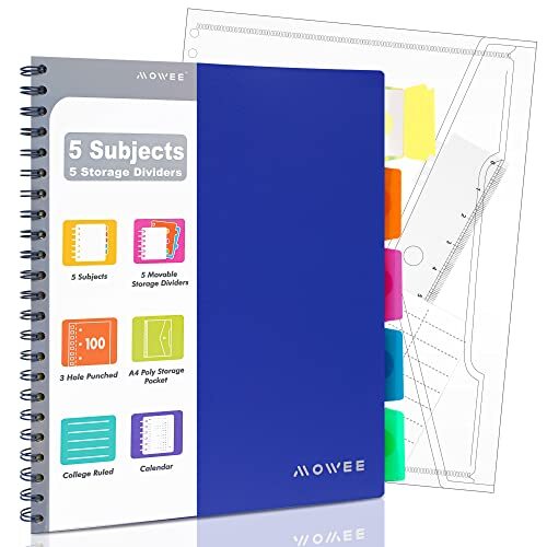 Spiral Notebook - 5 Subject Notebook, College Ruled Notebook 3-Hole 1 ...