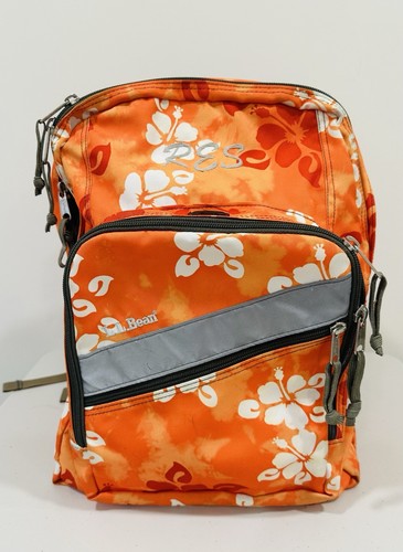 LL Bean Delux Bookpack Backpack Orange Yellow Floral Reflective | eBay