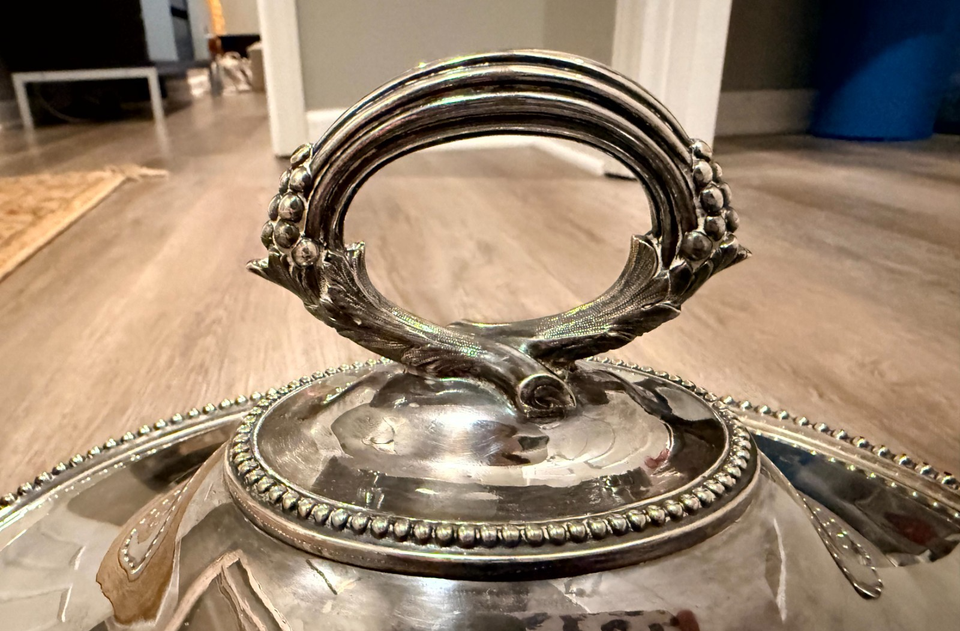 Vintage Silverplate Divided Chafing Dish w Handle & Lid Beaded Rim | eBay