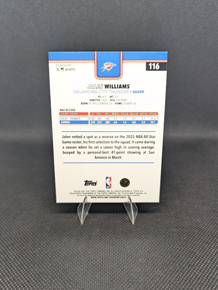 Jalen Williams 2025-26 Topps Flagship Basketball Rainbow Foil SP #116 ...