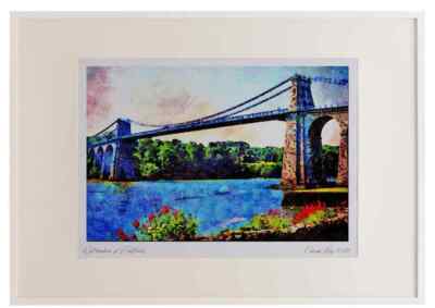 557005 Menai Bridge Gwynedd North Wales A2 Picture Frame Watercolour ...