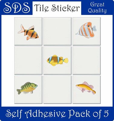 5 x Tropical fish tile transfers stickers Kitchen bathroom self ...