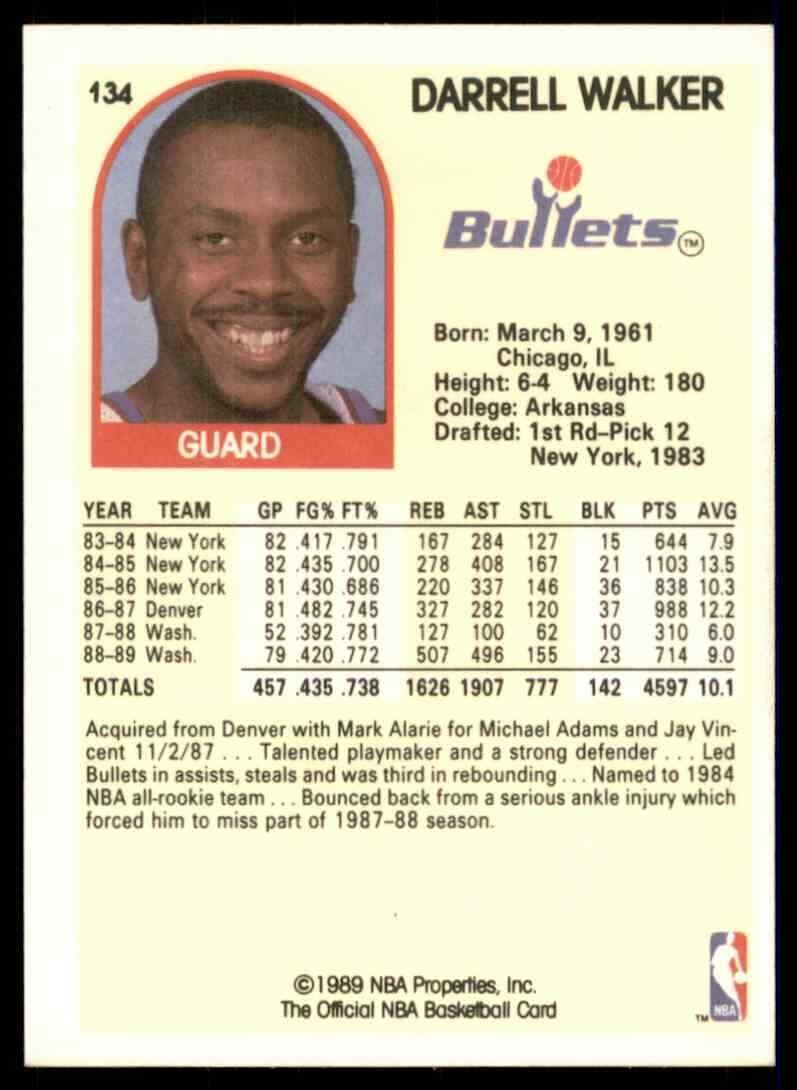 1989-90 NBA HOOPS Basketball Card - DARRELL WALKER #134 🏀 Washington ...