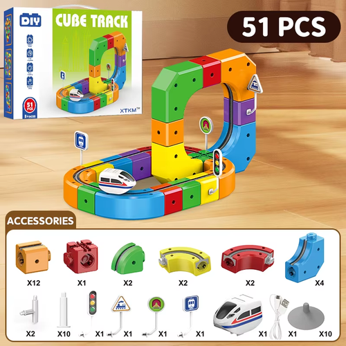 DIY Assembly Magic Track Train Building Block Multiple Shapes Kids STEM ...