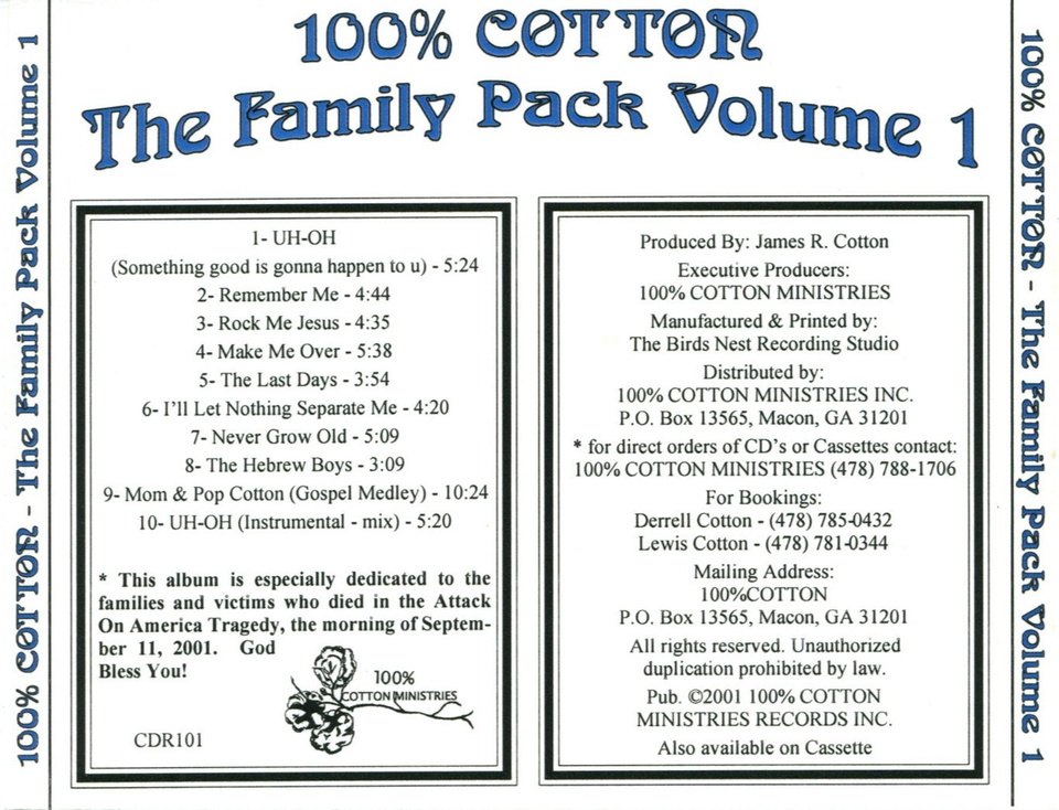 100% Cotton Family Pack Tommy, James & Faye, Terrence, Lewis (CD, 2001 ...