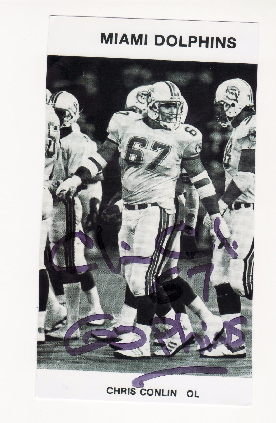 CHRIS CONLIN 3 1/4 X 6 PHOTO MIAMI DOLPHINS AUTOGRAPHED BLACK AND WHITE ...