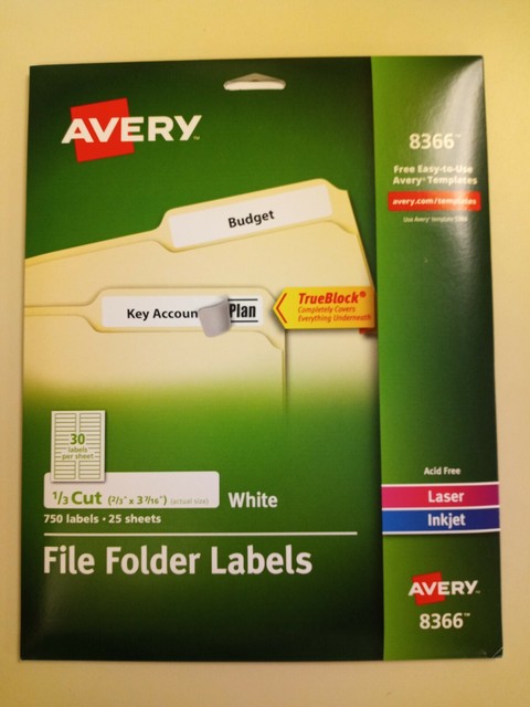 Avery 8366 2/3 inch x 3-7/16 inch File Folder Labels - 750 Count for ...