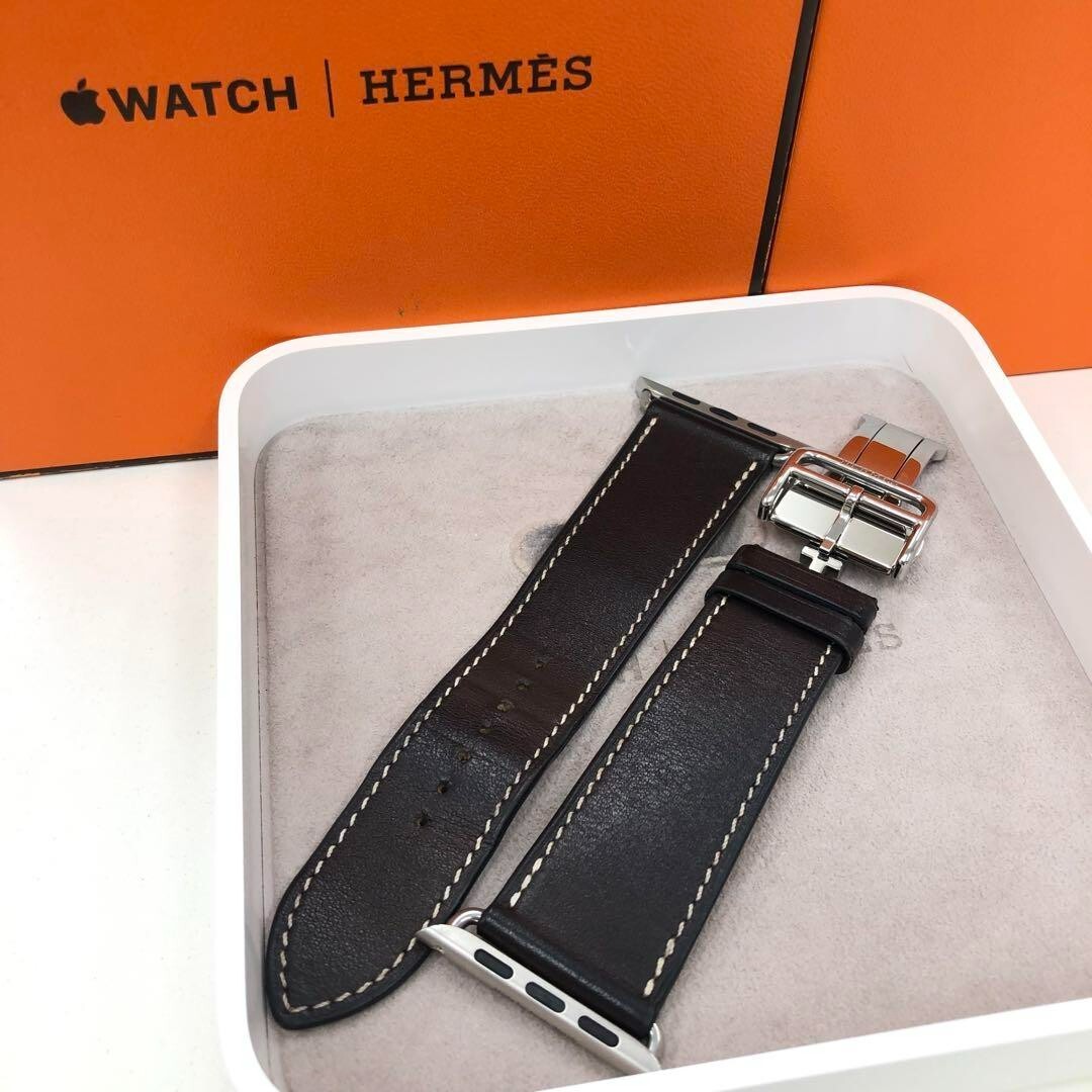 HERMES Apple Watch 45-42mm Ebene Leather Band Single Tour HERMES Apple Watch 45-42mm Ebene Leather Band Single Tour