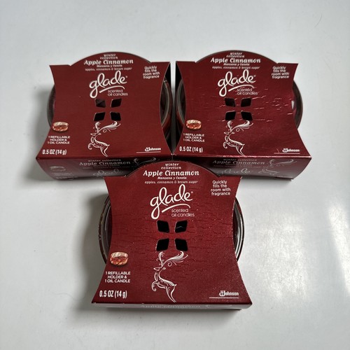 Lot Of 3 Glade Scented Oil Candle Winter Collection Apple Cinnamon ...