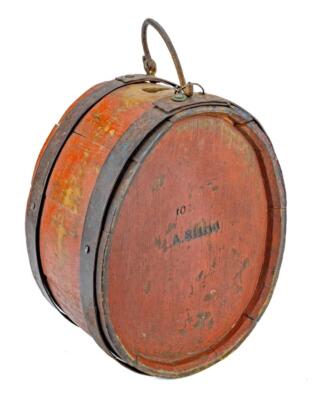 SCARCE ORIGINAL REVOLUTIONARY WAR MARKED, RED PAINTED GUN POWDER KEG ...