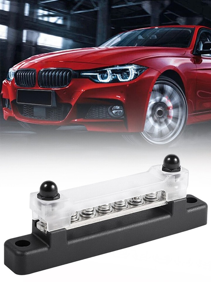 2pc 6 Terminal Block Bus Bar & Cover 12V Distribution Bus Bar Auto Boat ...