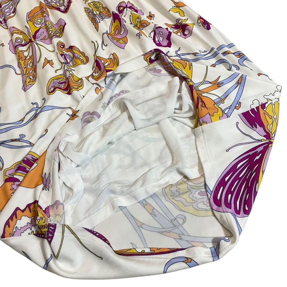 Good condition Emilio Pucci butterfly long sleeve V-neck dress in white ...