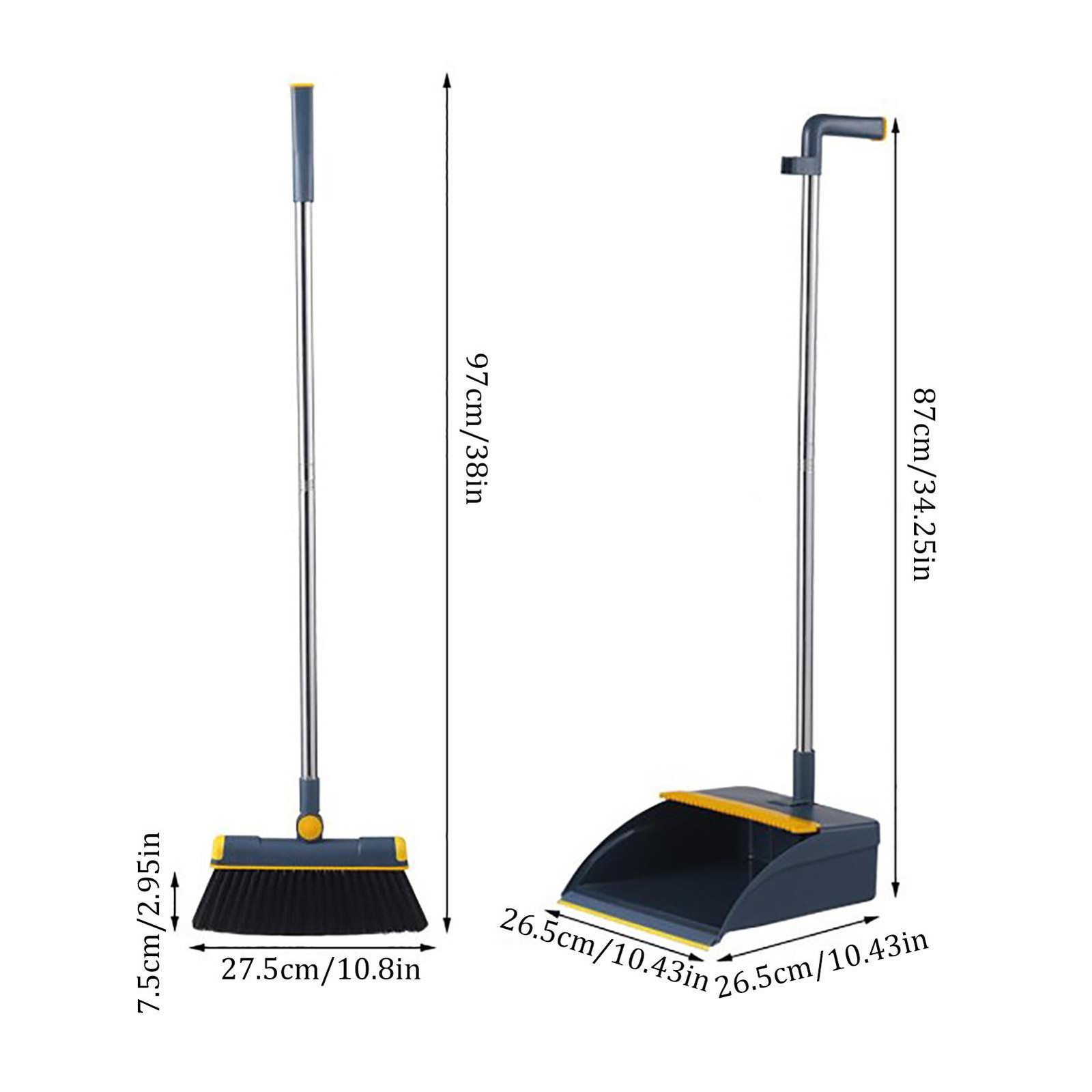Long Handled Dustpan And Brush Set Dust Pan Handle Broom Upright Sweep ...