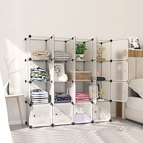 Cubes Storage Organizer, 16-Cube Plastic DIY Cabinet Clothes Wardrobe ...
