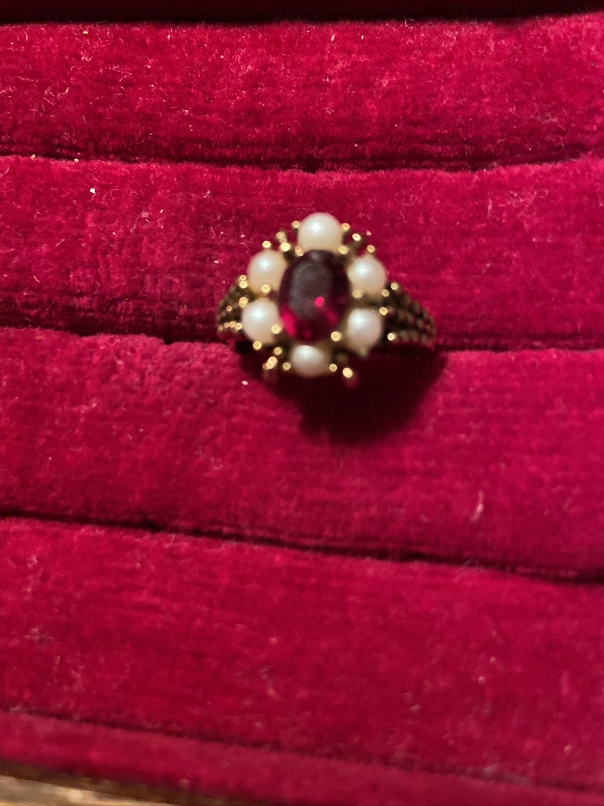 Antique Vintage Avon Goldtone Metal Faux Garnet and P… - Gem