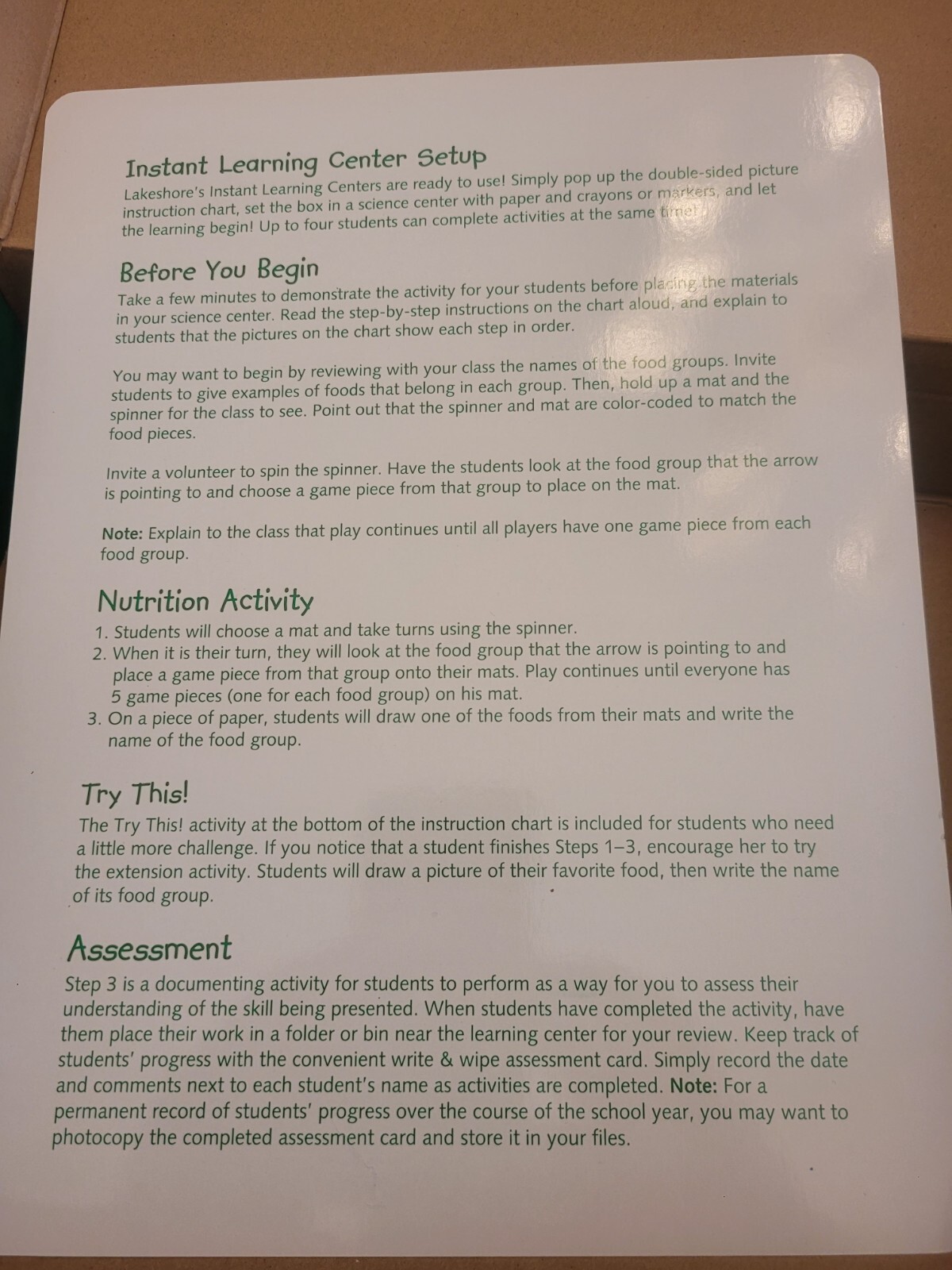 Lakeshore Learning Instant Learning Center Nutrition TT695 | eBay