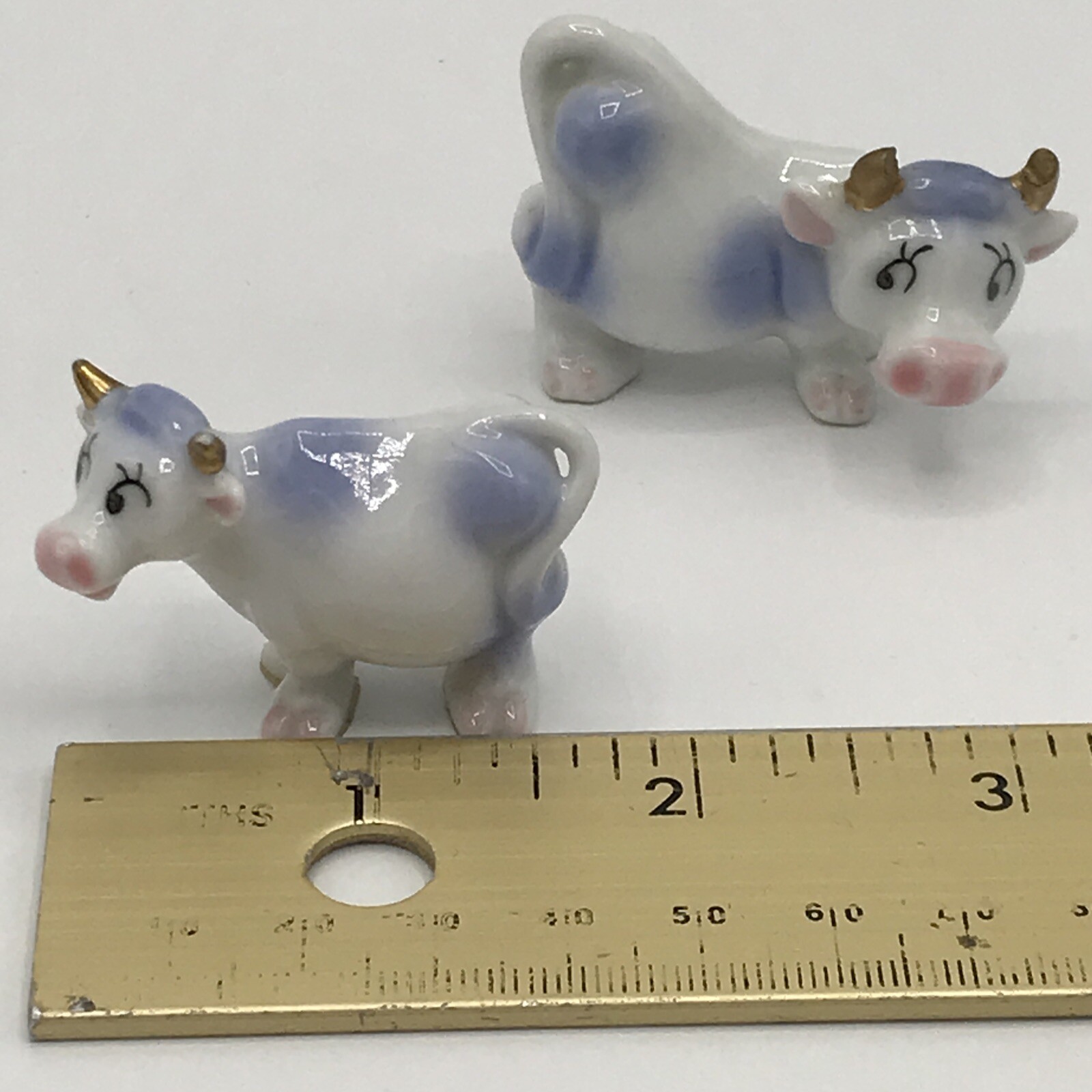 Vintage Porcelain Miniature Blue Spotted Baby Cows Calf Calves Gold ...
