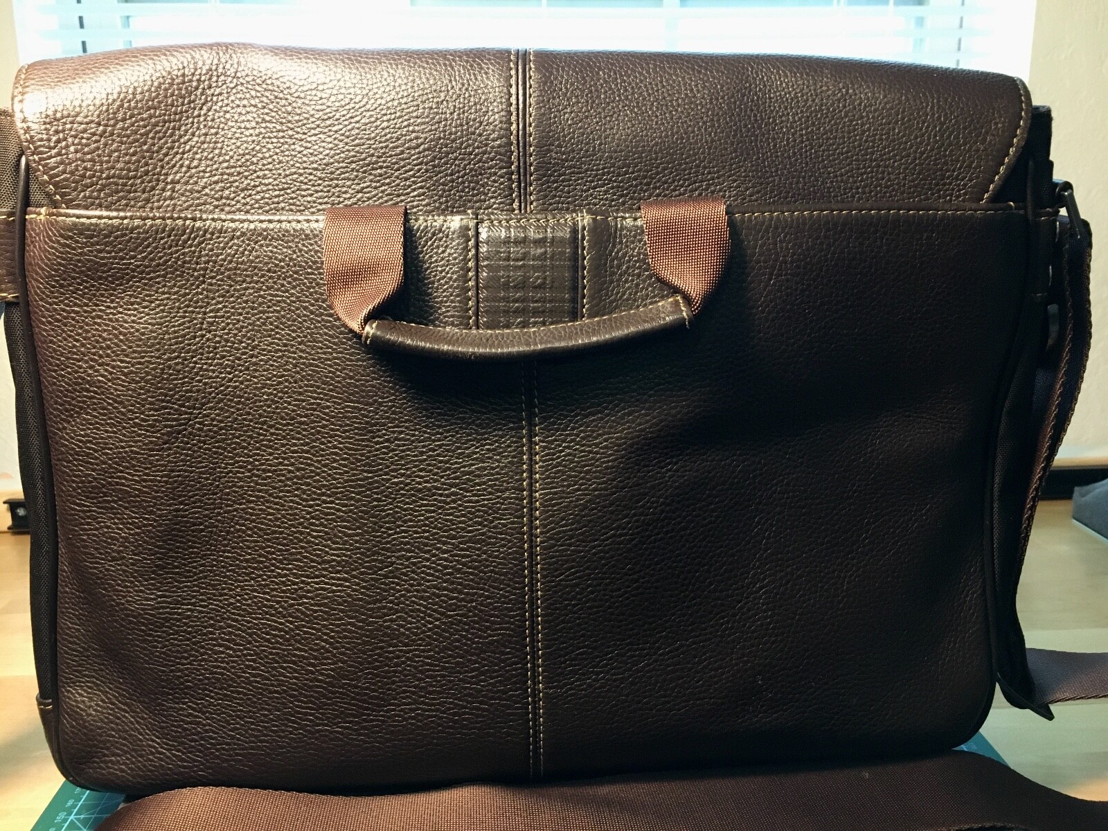 Boconi Brown Leather Slim Zipster Laptop Briefcase Messenger 16"x 11.5 ...