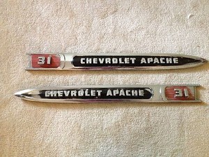 58 59 1958 1959 Chevrolet APACHE 31 truck panel fender emblems 3100 OEM ...