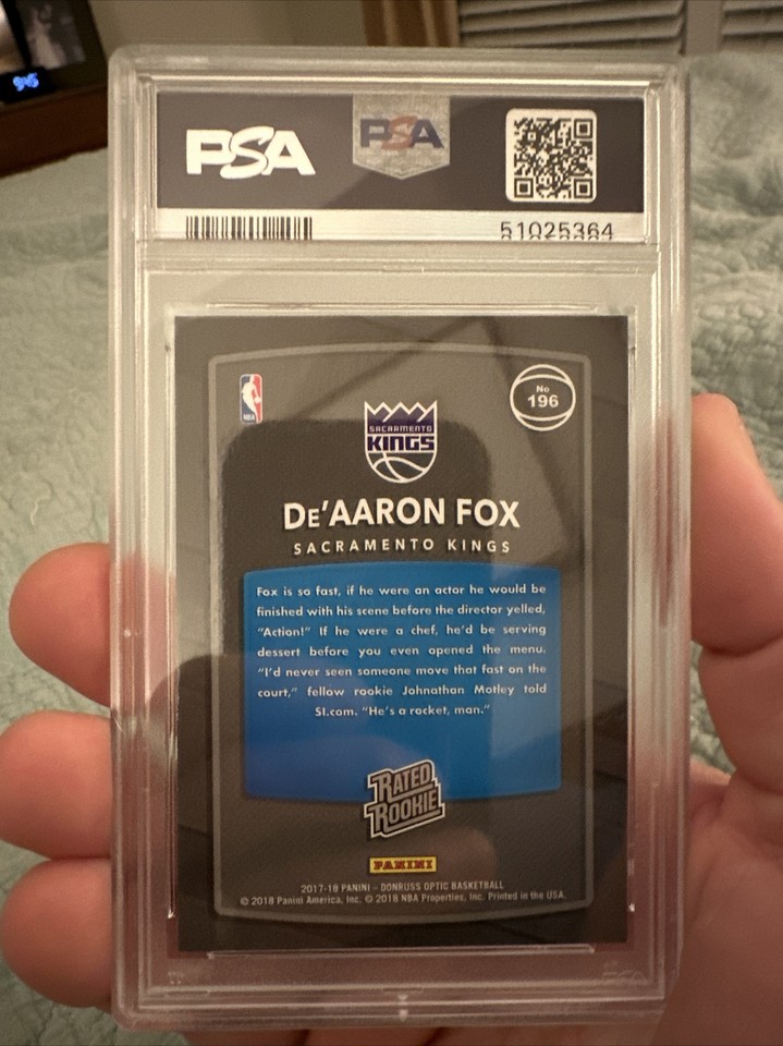 DE’AARON FOX PSA 10 Rookie Card 2017-18 #196 Panini Donruss Optic ...