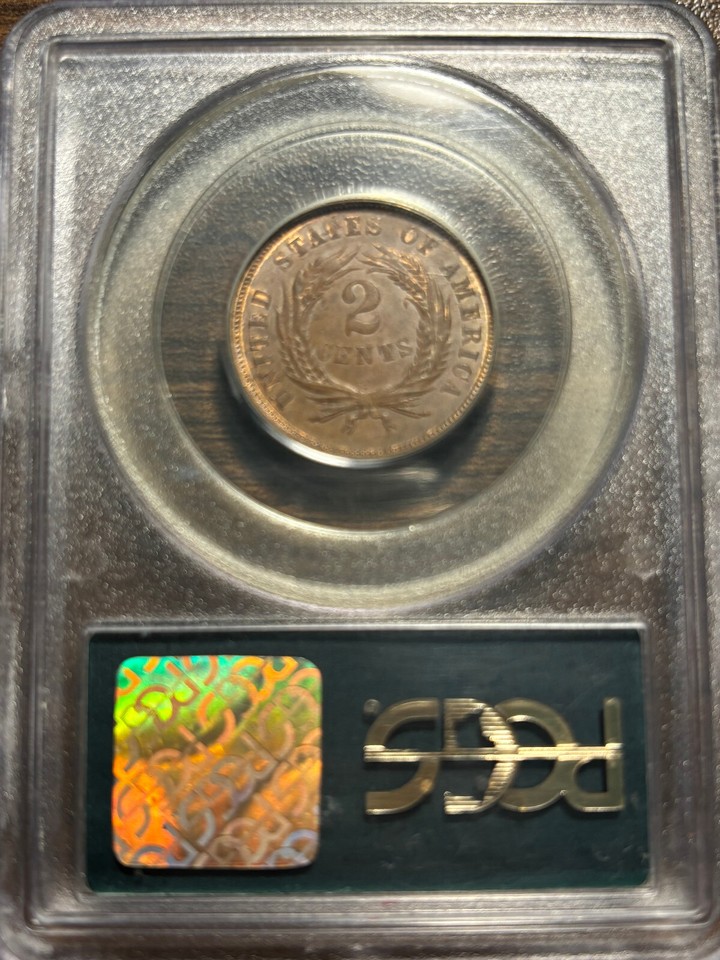 1866-P Two Cent Piece 2C PCGS MS 64 MINT STATE 64 Red Brown RB OLD ...