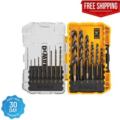 Black and Gold Drill Bit Set (14-Piece) Wood Metal Plastic Fiberglass ...
