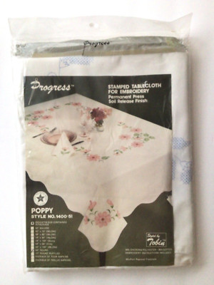 Vintage Progress Stamped Tablecloth For Embroidery 58” Round POPPY NIP | eBay